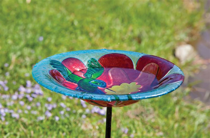 Hummingbird Harmony, Glass Stake Bird Bath